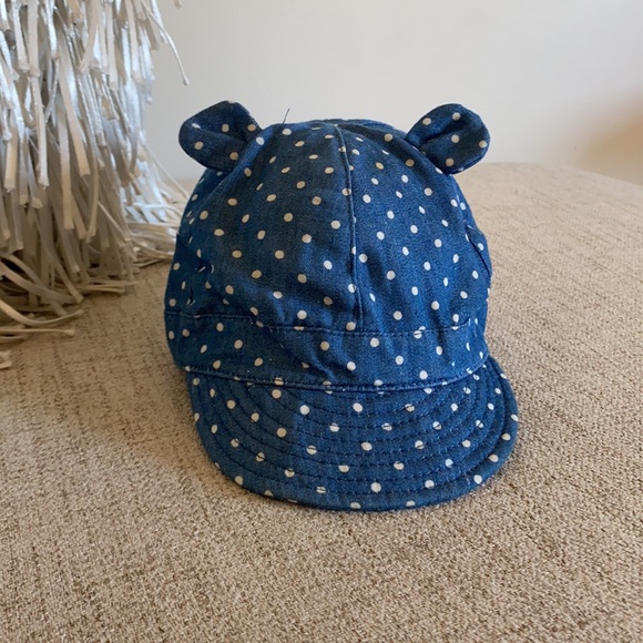 Zara | Accessories | Zara Denim Blue Polka Dot Little Ears Hat Baseball ...